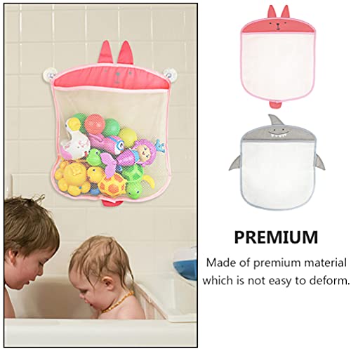 balacoo 2pcs Wall Mounted Storage Bag Cartoon Mesh Bath Toy Organizer Suction Cup Hanging Basket for Kitchen Bathroom Wall Door Closet 42X35CM