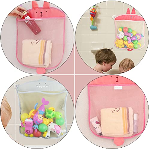 balacoo 2pcs Wall Mounted Storage Bag Cartoon Mesh Bath Toy Organizer Suction Cup Hanging Basket for Kitchen Bathroom Wall Door Closet 42X35CM