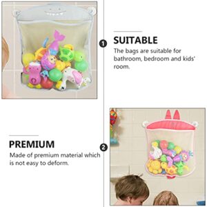 balacoo 2pcs Wall Mounted Storage Bag Cartoon Mesh Bath Toy Organizer Suction Cup Hanging Basket for Kitchen Bathroom Wall Door Closet 42X35CM