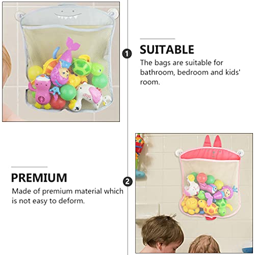 balacoo 2pcs Wall Mounted Storage Bag Cartoon Mesh Bath Toy Organizer Suction Cup Hanging Basket for Kitchen Bathroom Wall Door Closet 42X35CM