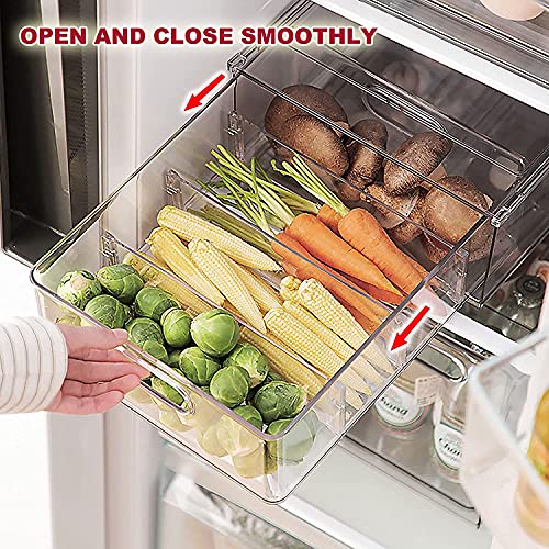 3 Pack Refrigerator Organizer Bins with Pull-out Drawer, Large Stackable Fridge Drawer Organizer Set with Handle, BPA-free Drawable Clear Storage Cases for Freezer, Cabinet, Kitchen, Pantry Organization