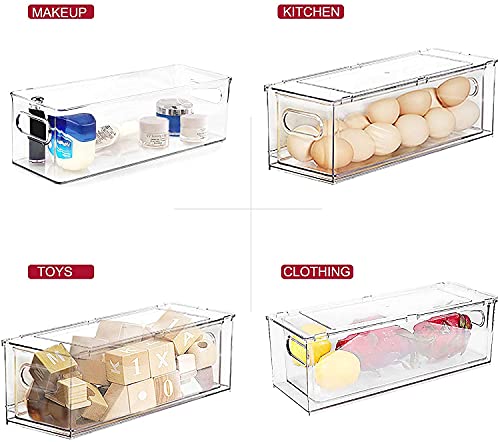 3 Pack Refrigerator Organizer Bins with Pull-out Drawer, Large Stackable Fridge Drawer Organizer Set with Handle, BPA-free Drawable Clear Storage Cases for Freezer, Cabinet, Kitchen, Pantry Organization