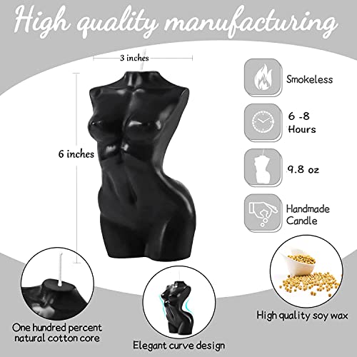 Body Candle Female Torso Candle 6'' Shaped Candles Aesthetic Candle Soy Candle Home Decor for Bathroom Bedroom Valentine's Day Gift for Home Spa Wedding Women Birthday（Black