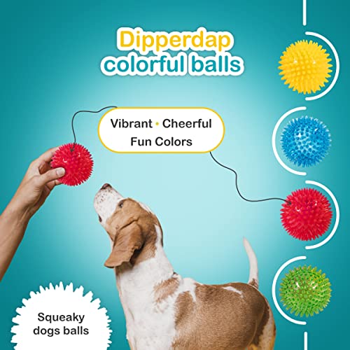 dipperdap 3.5” Spikey Dog Balls (4 Pack) Squeaky Dog Toys | Cleans Teeth for Healthier Gums | Non-Toxic BPA-Free Dog Toys for Aggressive Chewers | Spikey Balls in Red, Blue, Yellow, and Green