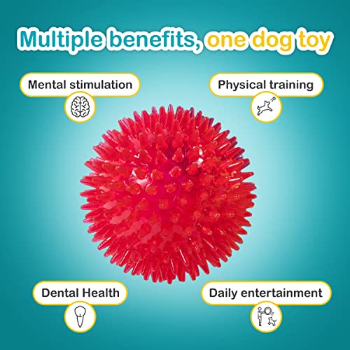 dipperdap 3.5” Spikey Dog Balls (4 Pack) Squeaky Dog Toys | Cleans Teeth for Healthier Gums | Non-Toxic BPA-Free Dog Toys for Aggressive Chewers | Spikey Balls in Red, Blue, Yellow, and Green