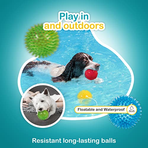 dipperdap 3.5” Spikey Dog Balls (4 Pack) Squeaky Dog Toys | Cleans Teeth for Healthier Gums | Non-Toxic BPA-Free Dog Toys for Aggressive Chewers | Spikey Balls in Red, Blue, Yellow, and Green