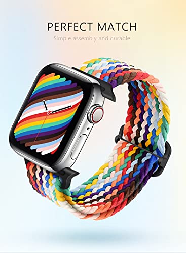 Atenzol Braided Solo Loop Compatible with Apple Watch Bands 38mm 40mm 41mm 42mm 44mm 45mm 49mm Women Men, Adjustable Buckle, Stretchy Elastics Sport Wristband for iWatch Ultra 8 7 6 SE 5 4 3 2 1 (1-Rainbow+Pride Edition, 38mm 40mm 41mm)