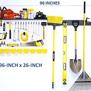 WALLPEG Pegboard Wall Organizer 48- inch Garage Pegboard Panel Organizer Utility Tool Storage Kit with Tool board Peg Hooks Accessories, Wall Mounted Storage Bins, Lawn Tool Rack Overhead Shelf (White Pegboard)