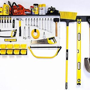 WALLPEG Pegboard Wall Organizer 48- inch Garage Pegboard Panel Organizer Utility Tool Storage Kit with Tool board Peg Hooks Accessories, Wall Mounted Storage Bins, Lawn Tool Rack Overhead Shelf (White Pegboard)