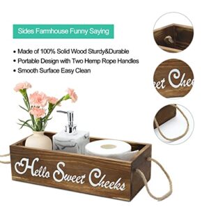 MEGREZ Bathroom Decor Box Bathroom Tray, 2 Sides Funny Saying Toilet Paper Holder, Rustic Wooden Farmhouse Decor Storage Box for Bathroom, Counter, Kitchen, Home Decor Paper Box, Sweet Cheeks