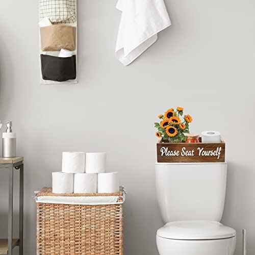 MEGREZ Bathroom Decor Box Bathroom Tray, 2 Sides Funny Saying Toilet Paper Holder, Rustic Wooden Farmhouse Decor Storage Box for Bathroom, Counter, Kitchen, Home Decor Paper Box, Sweet Cheeks