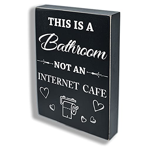 Maoerzai Funny Farmhouse Bathroom Decor Sign, Classic Wooden Box Sign Toilet Wall Decor, Modern Farmhouse Guest Restroom Decor Sign Wall Art Plaque. (6 X 8 X 1.2 inch, Black - Bathroom-4)