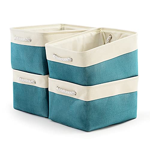 TcaFmac Storage Basket for Organizing - Large 4 Pack Fabric Storage Bins Baskets for Shelves with Ropes, Collapsible Storage Cubes for Closet Cloth Toy Organizer(White & Green16x12x8 inch)