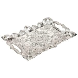 serving tray, vintage serving metal tray for 6 people (premium silver)