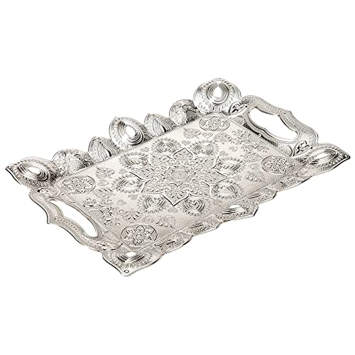 Serving Tray, Vintage Serving Metal Tray for 6 People (Premium Silver)