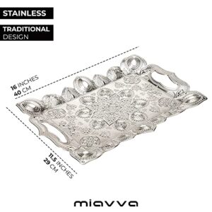 Serving Tray, Vintage Serving Metal Tray for 6 People (Premium Silver)