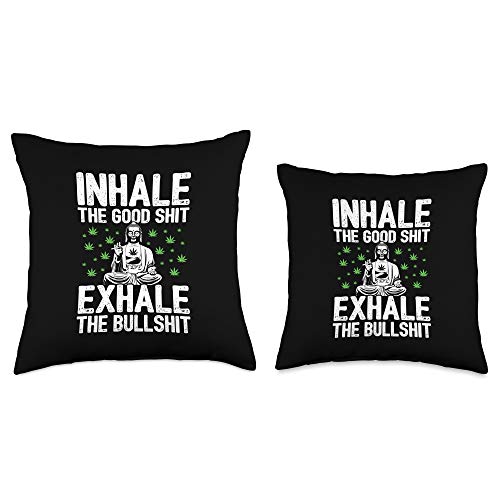 Stoner Gifts for Weed Lovers Inhale The Good Shit-Buddha Smoking Weed-Funny Stoner Throw Pillow, 18x18, Multicolor