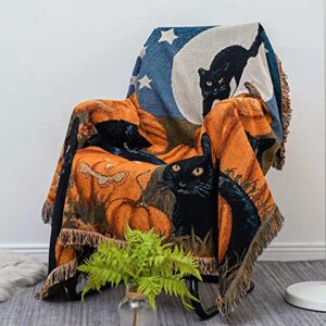 Vintage Halloween Sofa Blanket Throw Blanket 100% Cotton for Chair Sofa Couch Bed Cover Fit Home Cozy Knit Blankets for Autumn