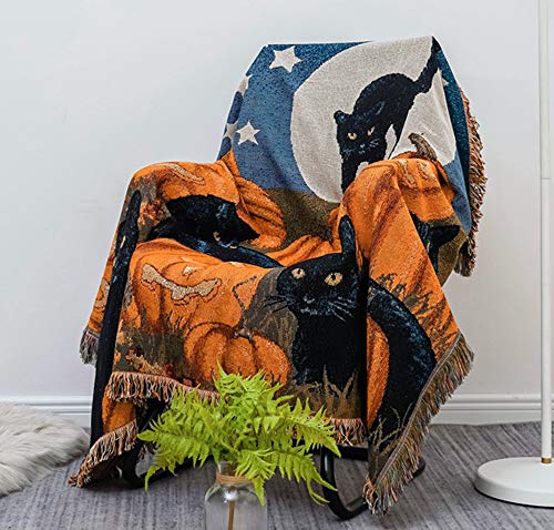 Vintage Halloween Sofa Blanket Throw Blanket 100% Cotton for Chair Sofa Couch Bed Cover Fit Home Cozy Knit Blankets for Autumn