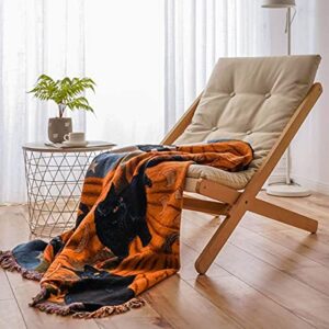 Vintage Halloween Sofa Blanket Throw Blanket 100% Cotton for Chair Sofa Couch Bed Cover Fit Home Cozy Knit Blankets for Autumn