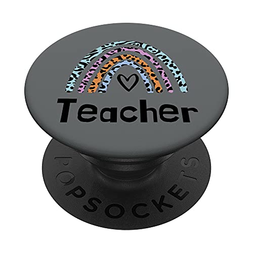 Leopard Boho Rainbow Teacher Love Women PopSockets Swappable PopGrip