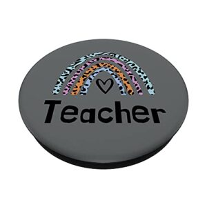 Leopard Boho Rainbow Teacher Love Women PopSockets Swappable PopGrip