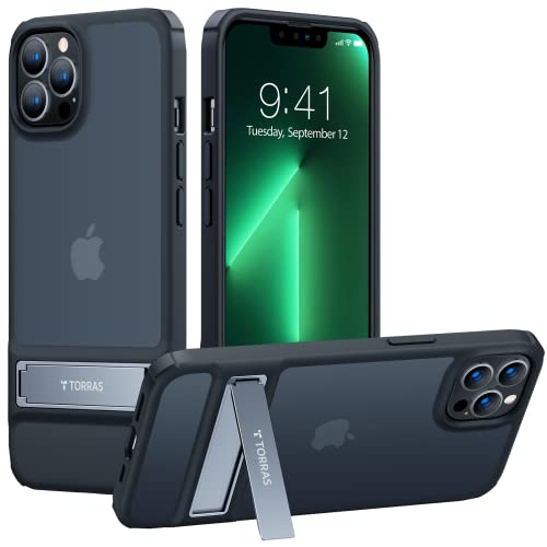 TORRAS MarsClimber Compatible for iPhone 13 Pro Case,[8FT Military-Grade Drop Tested] [3 Stand Ways Kickstand] Translucent Matte Hard PC Back with Soft Silicone Edge Slim Protective Guardian, Black