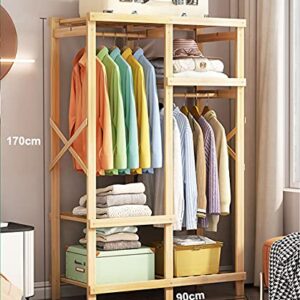 ZJDU Solid Wood Garment Rack,Clothing Garment Rack with Shelves, Minimalism Wardrobe Closet Organizer, Heavy Duty Clothing Rack,for Home Office Hallway Bedroom