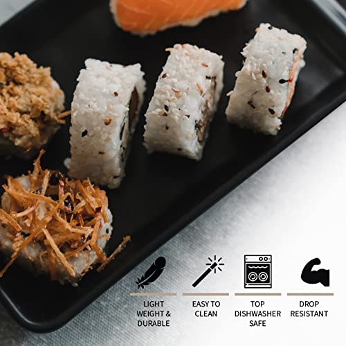 GOLIBER 16 Piece Japanese Style Sushi Plate Set - Includes 4 sushi plates and soy sauce bowls, 4 Chopsticks, 4 Chopstick Holders Sushi Set For 4 Sushi Kit - Sushi Tableware Set - Melamine Sushi Dishes