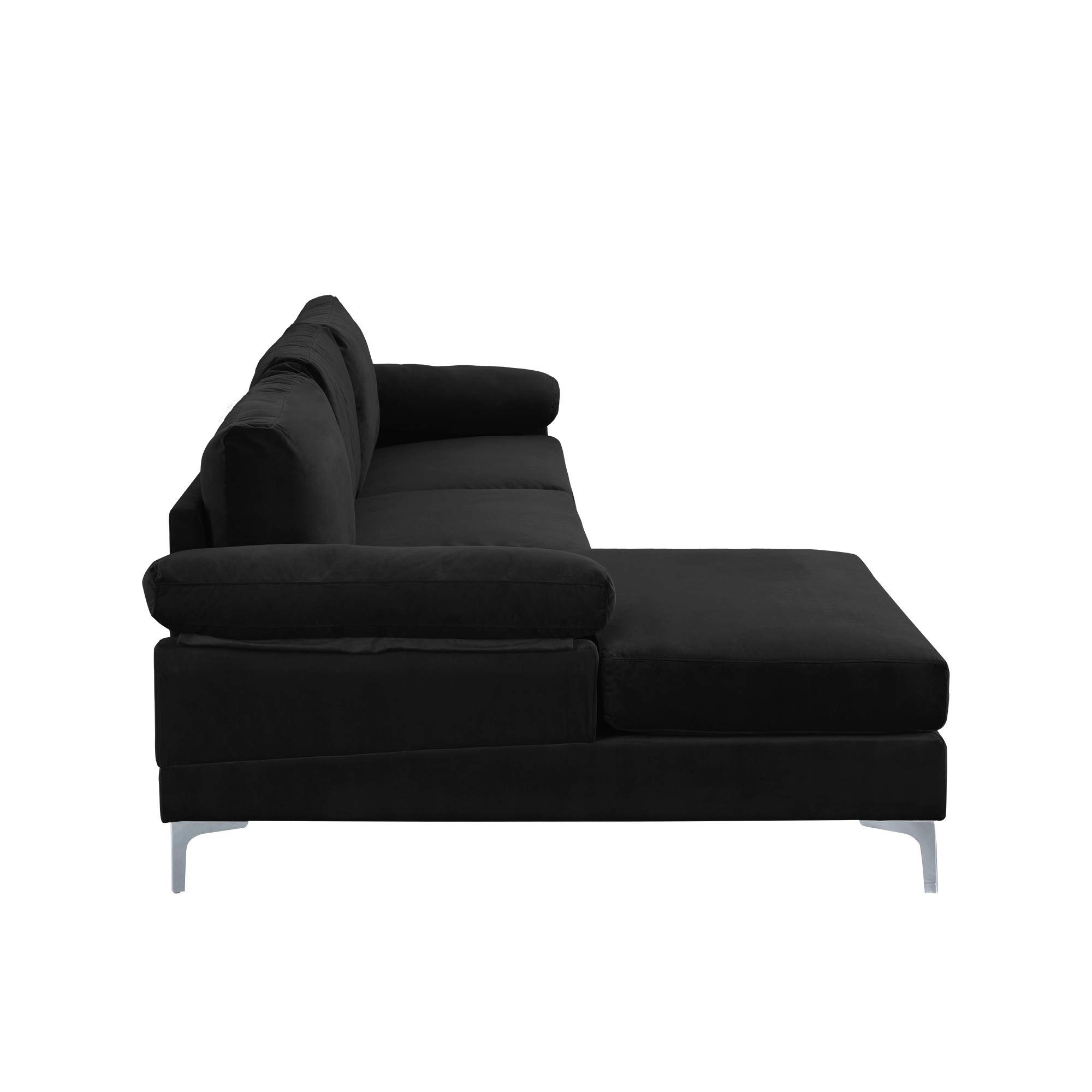 Casa Andrea Milano llc Modern Large Velvet Fabric Sectional Sofa, L-Shape Couch with Extra Wide Chaise Lounge, Coal Black