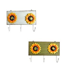 vintage wooden sunflower wall hook rustic key apron coat wall hanger kitchen bathroom indoor outdoor wall decoration,set of 2