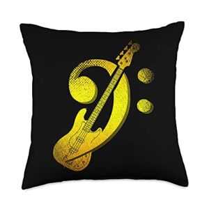 bass guitarist gift idea bass music bassist instrument rock music clef bass guitar throw pillow, 18x18, multicolor