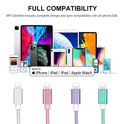 iPhone Charger [Apple MFi Certified] 4pack (10ft/6ft/6ft/3ft) Apple Phone Charger iPhone Lightning Cable Nylon Braided Compatible with iPhone 13 Pro/13/12/11 Pro/11/XS MAX/XR/8/7/6s