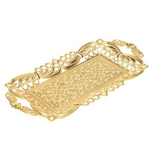 gold serving tray, vintage serving metal tray for 2 people (width 6'' length 16'') (premium gold)