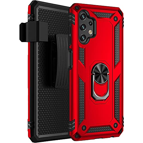 SaharaCase Military Kickstand Series Case Cover for Samsung Galaxy A13 LTE (2022) - Holder/Kickstand/Belt Clip - Rugged Protection Anti-Slip Grip Slim Fit (Red)