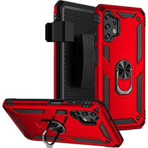 SaharaCase Military Kickstand Series Case Cover for Samsung Galaxy A13 LTE (2022) - Holder/Kickstand/Belt Clip - Rugged Protection Anti-Slip Grip Slim Fit (Red)