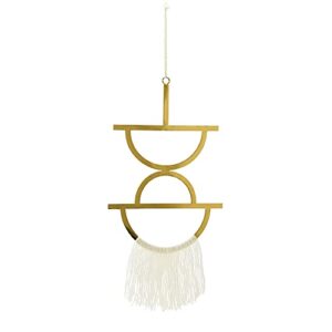 main + mesa geometric metal wall hanging with tassel, gold