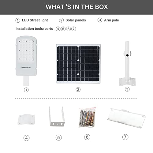 Gebosun Solar Street Lights Outdoor,60W,6000LM,High Brightness Dusk to Dawn LED Lamp,6000K,IP65 Waterproof IP65 Waterproof Solar Led Flood Light for Parking Lot,Yard,Garden,Patio,Stadium