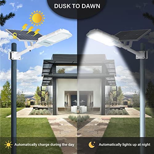 Gebosun Solar Street Lights Outdoor,60W,6000LM,High Brightness Dusk to Dawn LED Lamp,6000K,IP65 Waterproof IP65 Waterproof Solar Led Flood Light for Parking Lot,Yard,Garden,Patio,Stadium