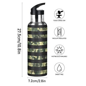 Yasala Water Bottle Camo American Flag Coffee Thermos Stainless Steel Insulated Beverage Container 20 oz with Straw Lid BPA-Free for Sport, Travel, Camping, Back to School