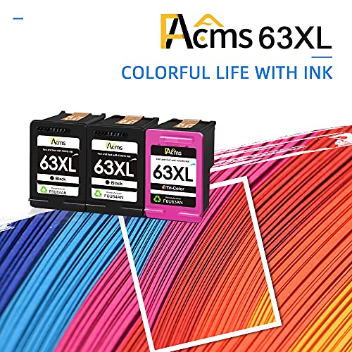 FAcms Remanufactured Ink Cartridge Replacement for HP 63 63XL 63XL for Envy 4520 4512 4513 4516 OfficeJet 3830 5255 5258 DeskJet 1112 1110 3630 3632 3634 2130 2132 (2 Black 1 Tri-Color)