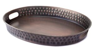 monarch abode decorative oval serving coffee table ottoman tray, 17 x 13, antique copper finish