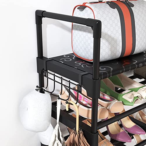 VTRIN Shoe Rack Shoe Organizer 8 Tiers Shoe Rack for Entryway Holds 46-50 Pairs Shoe and Boots Shelf Organizer Storage Organizer Durable Metal with Versatile Hooks Wooden Hammer for Bedroom Black