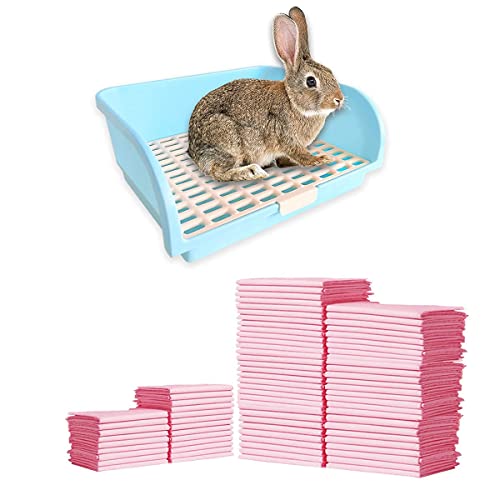 Pet Small Rat Large Toilet & 100 Pcs Rabbit Pee Pads, 18" x 13" Pet Toilet/Potty Training Pads, Oversize Litter Box for Small Animal/Large Rabbit/Guinea Pig/Ferret