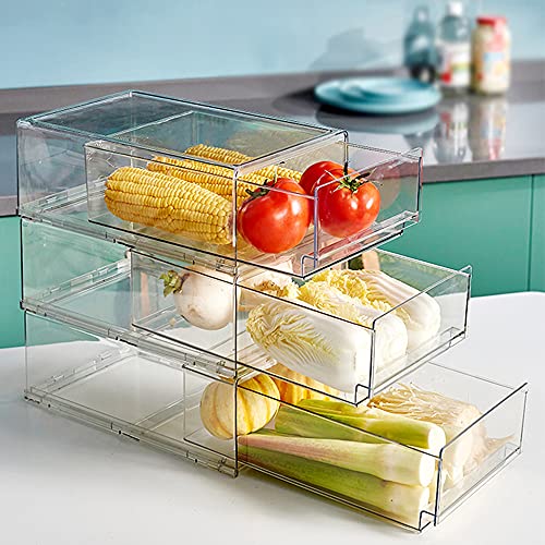 HOMEREFROM Stackable Organizer Drawer, Clear Plastic Storage Box, Pull-Out Bin, Home, Office, Closet & Shoe Organization, BPA-Free, Food/Fridge/Freezer Safe (Clear)