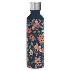 studio oh! ocs designs insulated stainless-steel water bottle - 17-ounces - secret garden triangle shoulder bottle in navy - vacuum seal keeps liquids cold up to 24 hours - bpa-free