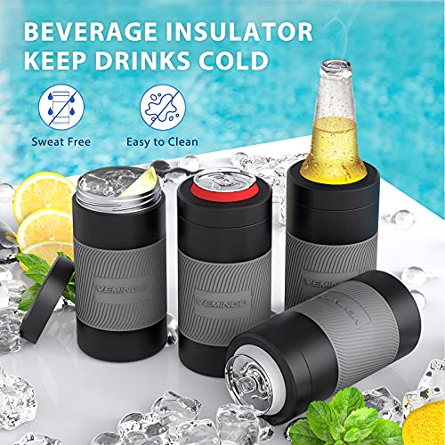 Vemingo 4-IN-1 Insulated Can Cooler, Double-Walled Stainless Steel Insulator for 12 OZ Standard Cans/Slim Cans & 12 OZ Bottles, for Women/Men