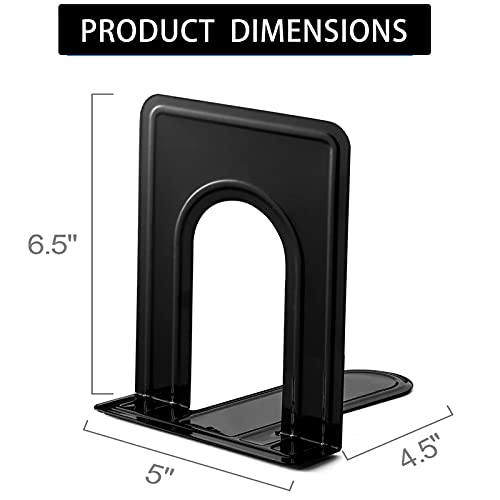 Book Ends, Heavy Duty Bookends to Hold Books, Metal Bookends for Home Office Decorative, Book Ends for Heavy Books/Movies/CDs, Black 6.5 x 5 x 5.7 in, 4 Pair/ 8 Piece by Mkyuroa