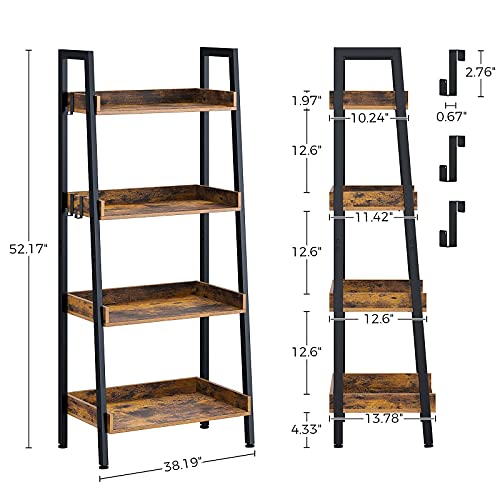 Rolanstar Shoe Bench, 3-Tier Shoe Rack 28.7”, Storage Entry Bench with Mesh Shelves Wood Seat, Ladder Shelf with 3 Hooks, 4 Tier Ladder Bookshelf Display Plant for Living Room, Home Office