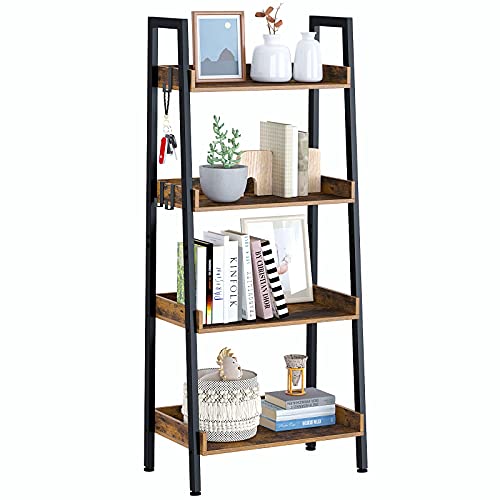 Rolanstar Shoe Bench, 3-Tier Shoe Rack 28.7”, Storage Entry Bench with Mesh Shelves Wood Seat, Ladder Shelf with 3 Hooks, 4 Tier Ladder Bookshelf Display Plant for Living Room, Home Office